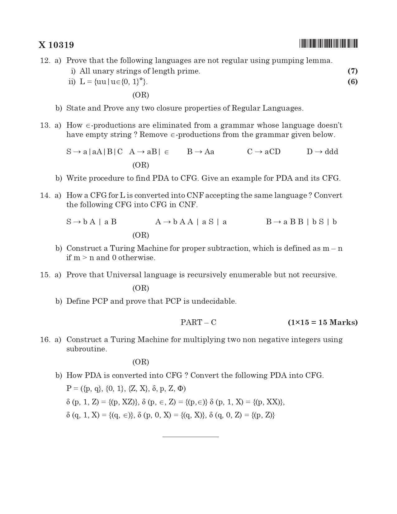 Anna University Cs 8501 Theory Of Computation For Computer Science And Engineering November